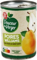 Poires williams demi fruits au sirop léger - 225 g - DOUCEUR DU VERGER ...